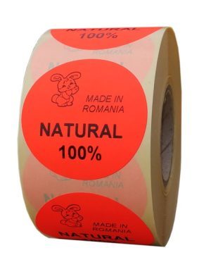 Etichete rotunde rosii fluorescent text negru 50mm - etichete personalizate